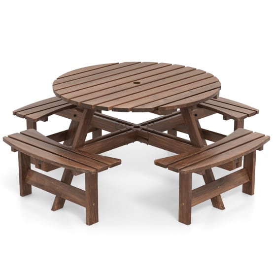 Table de Pique-Nique Ronde pour 2 à 8 Personnes avec 4 Bancs Intégrés ...