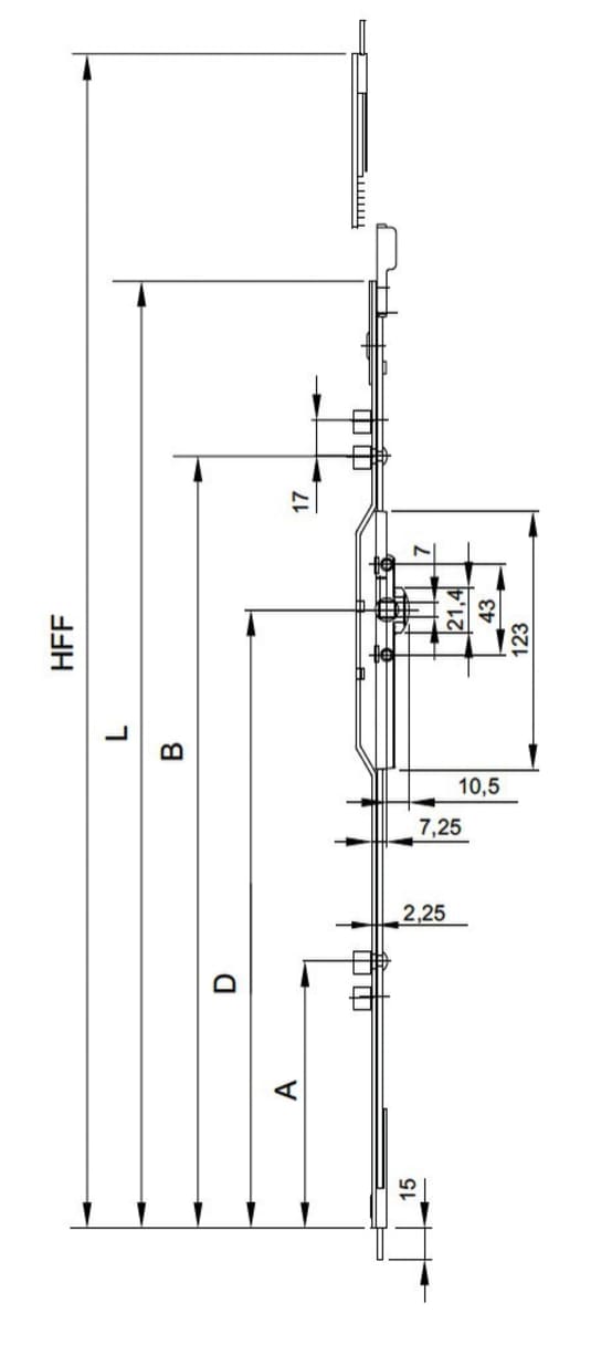 Crémone F7,5 ajustable longueur 729mm côte D 500mm 1 galet - FERCO - G ...