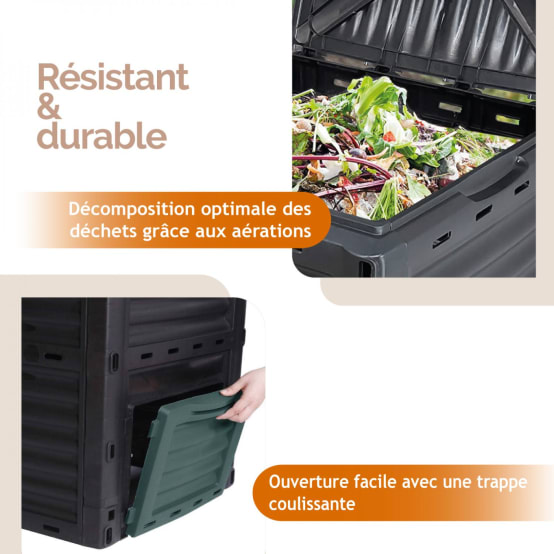 Composteur, bac, poubelle à compost de jardin - 300 L - Noir et Vert ...
