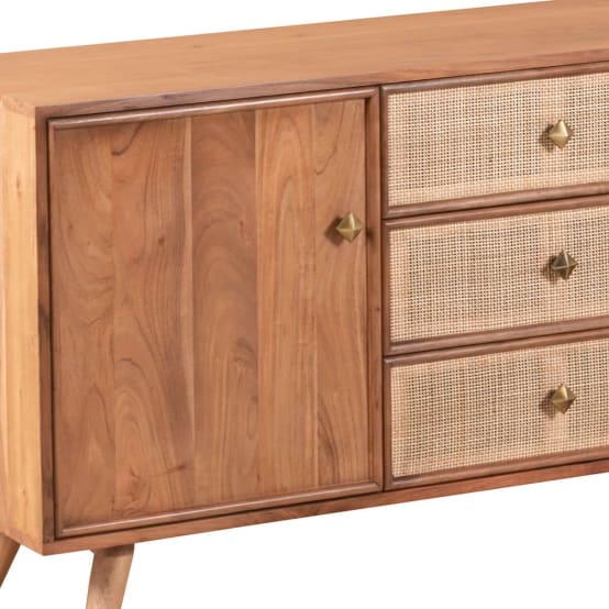 Buffet 2 portes 3 tiroirs en acacia finition teinté teck avec plaquage ...