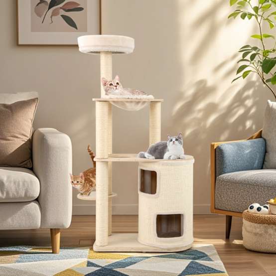Arbre à Chats 151cm Tour avec Condo à 2 Étages Poteaux et Tapis de ...