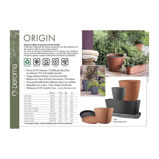 Pot De Fleurs - Deroma - Origin - 11 L - Gris - Gamm vert