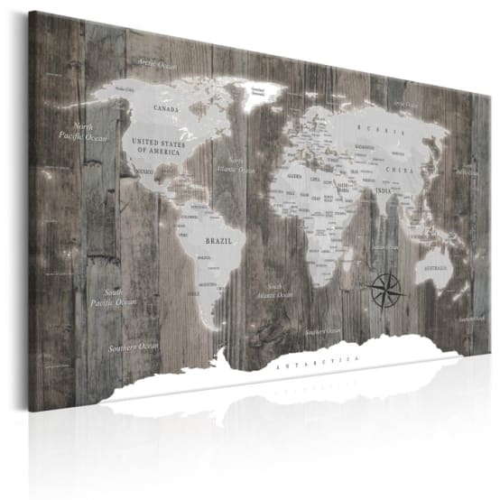 Tableau Imprimé "World Map : Wooden World" 80 x 120 cm - Gamm vert