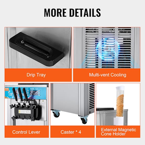 Machine à crème glacée 21-31 L/h 1500W, trémie 2x5,5L, 3 saveurs, auto ...