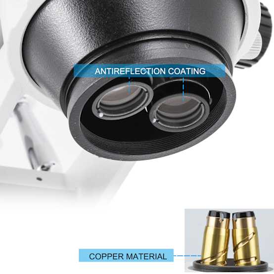 Microscope stéréo trinoculaire 3.5X-90X, zoom 360° rotatif, double bras ...