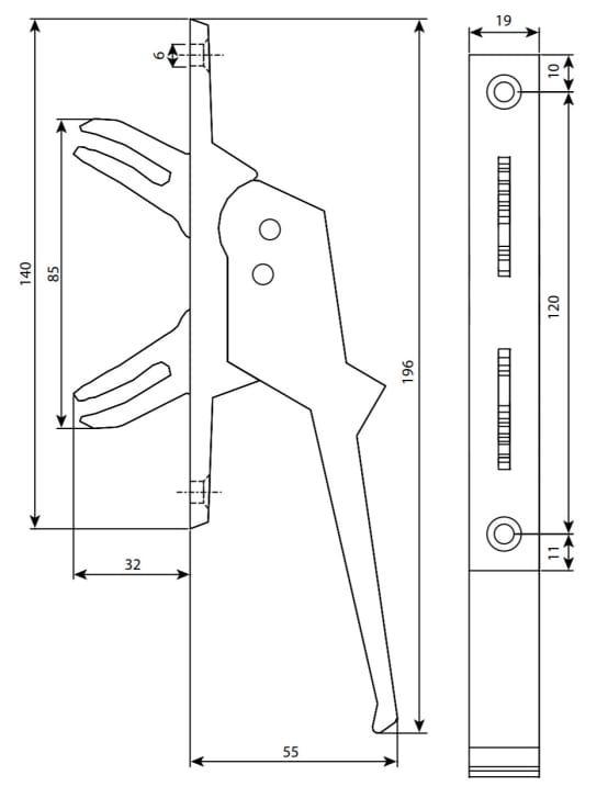 Poignée de crémone 520 aluminium à double fourche - ARGENTA - 520101 ...
