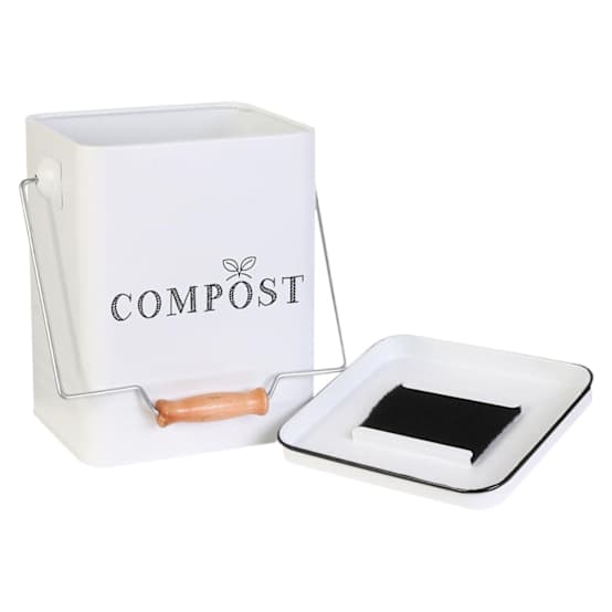 Poubelle de Compostage 5L en Acier Inoxydable Blanc - HARPER - Gamm vert