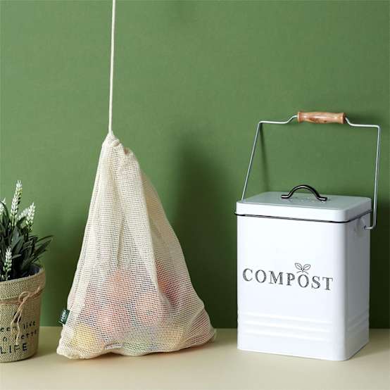 Poubelle de Compostage 5L en Acier Inoxydable Blanc - HARPER - Gamm vert