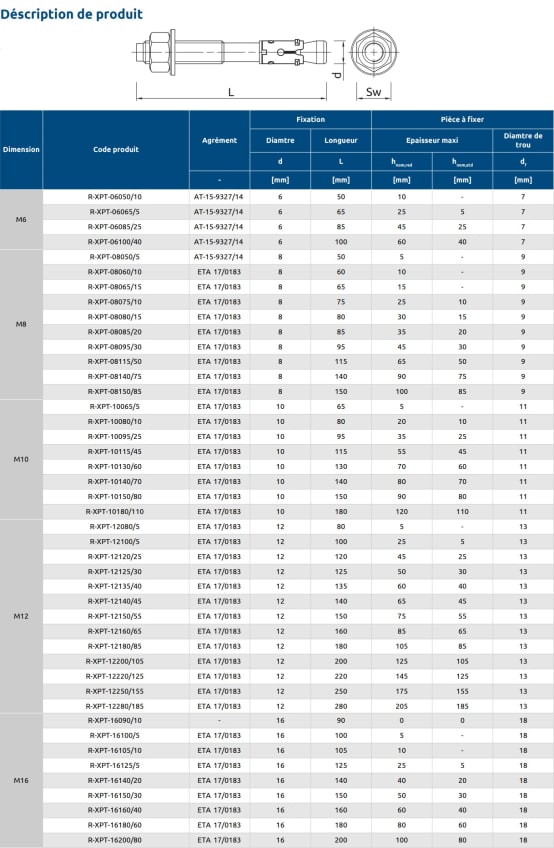 Goujons d'ancrage pour béton non fissuré 16X125 boîte de 25 - RAWL - R-XPT-16125/5 - Gamm vert