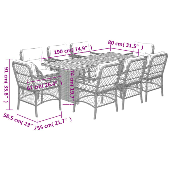 Set de table Fort Bragg Naturel 190 X 80 X 74 cm 8-personnes - P87211N ...
