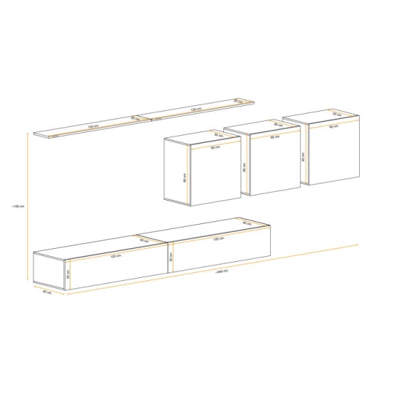 Meuble TV Mural Design "Switch VII" 340cm Noir & Naturel - Gamm vert