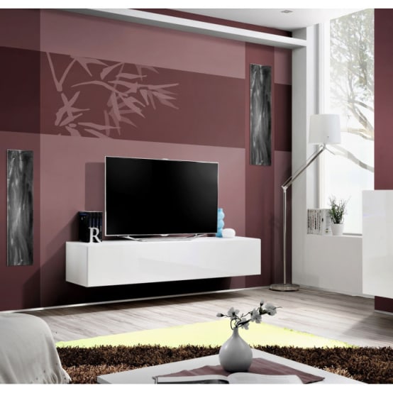 Meuble TV Mural Design "Fly I" 160cm Blanc - Gamm vert