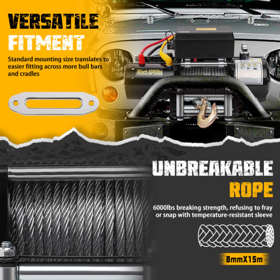 Treuil électrique 12V 6000 LBS / 2722 Kg, 15 mètres de câble, 30 mètres ...