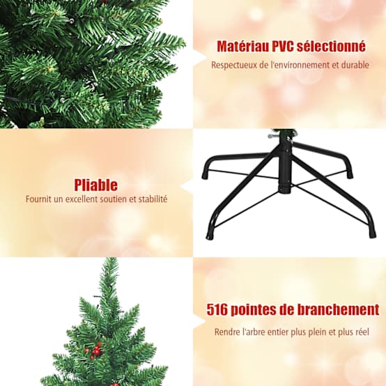 Sapin de Noël Artificiel LED Charnières avec Support Métallique Robuste ...