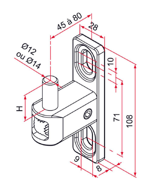 Gond de portail MULTIFIX T à axe réglable de 35 à 70mm diamètre pivot ...