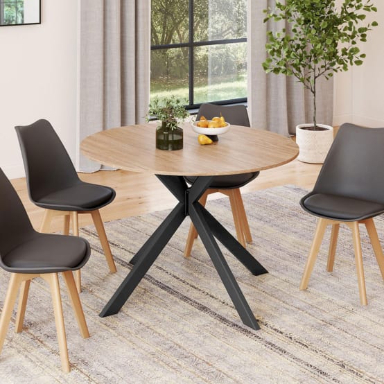 Table à manger extensible ronde ALIX 4-8 personnes pied araignée bois ...