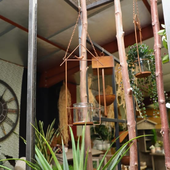 Photophore de jardin en métal rouillé à suspendre L.20 x Ht.50 cm ...