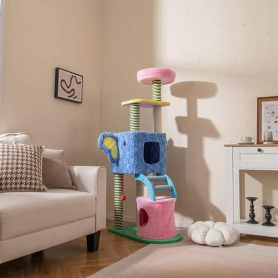 Arbre à Chat Éléphant avec 2 Grottes Coussin de Repos Poteau à Gratter ...