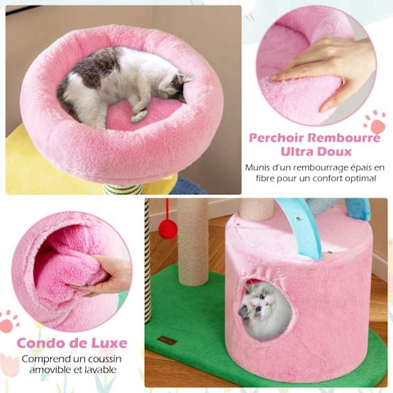 Arbre à Chat Éléphant avec 2 Grottes Coussin de Repos Poteau à Gratter ...