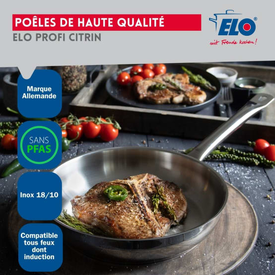 Ensemble de 2 Poêles de cuisson 24 et 28 cm et 4 faitouts 12, 14, 16 et 20 cm Elo Profi Citrin ...