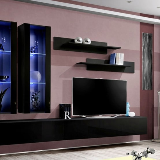 Meuble TV Mural Design "Fly III" 320cm Noir - Gamm vert