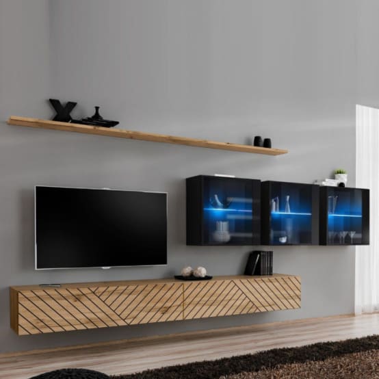 Ensemble Meuble TV "Switch Lamel XVII" 340cm Naturel & Noir - Gamm vert