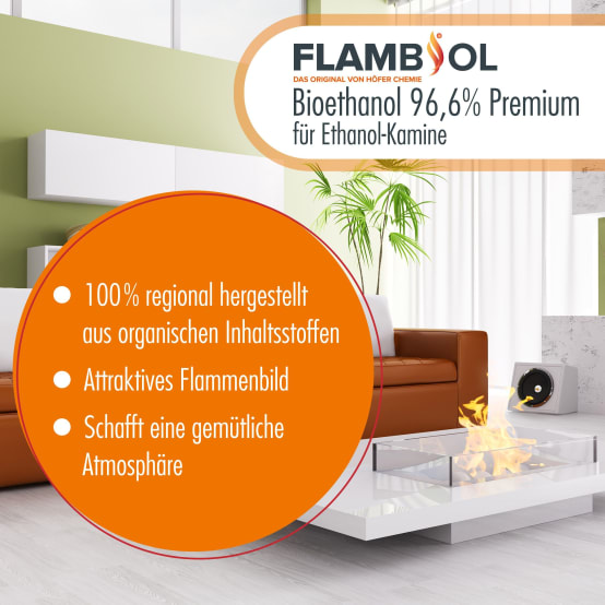 Bioéthanol 96,6% FLAMBIOL® pour cheminées - Bidon de 5L - Gamm vert