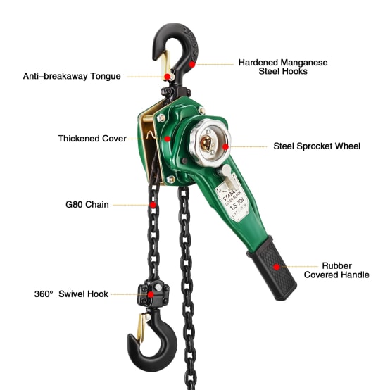 Palan à Levier Manuel 1.5t, Hauteur de Levage 2.8m, Chaîne G80 en Acier ...