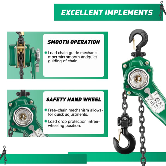 Palan à Levier Manuel 1.5t, Hauteur de Levage 2.8m, Chaîne G80 en Acier ...