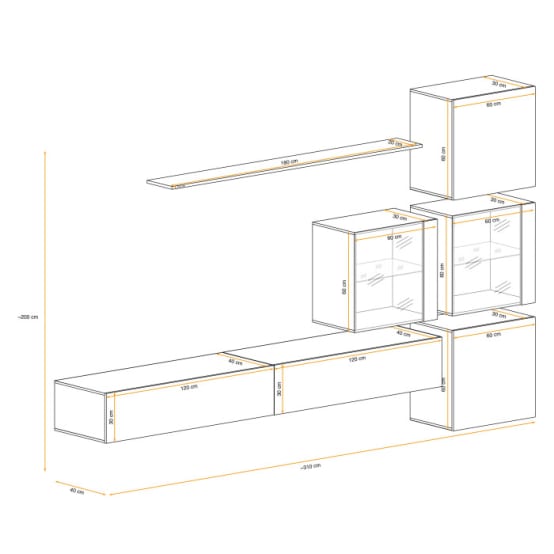 Meuble TV Mural Design "Switch XIX" 310cm Naturel - Gamm vert