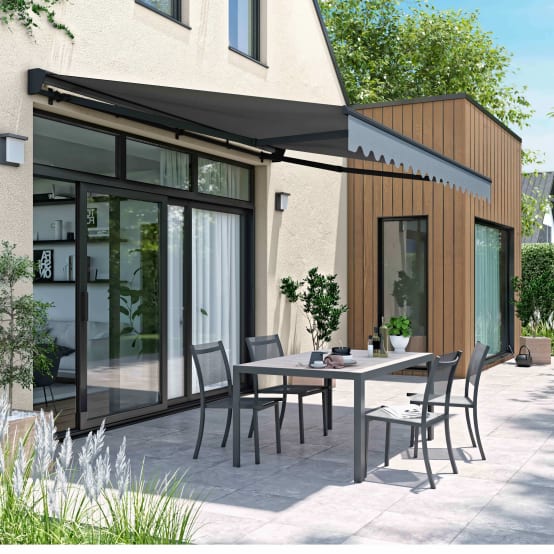 Store banne électrique 4x3m en aluminium anthracite - Oviala - Gamm vert