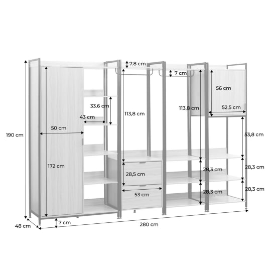 Kit dressing modulable blanc avec 4 éléments. L 280 x P 48 x H 190 cm ...