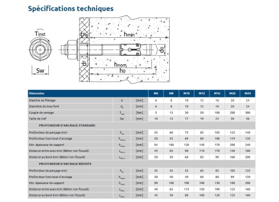 Goujons d'ancrage inox A4 pour béton non fissuré 8X95 boîte de 100 ...