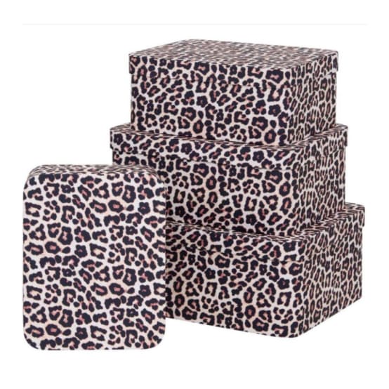 Lot de 4 Boîtes Déco Léopard "Polybox" 39cm Marron - Gamm vert
