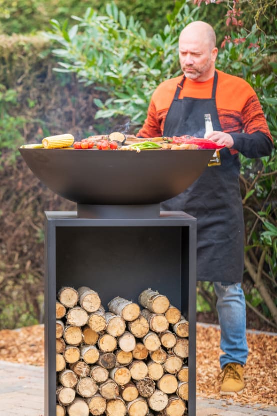 Brasero rond Ø80 cm acier noir avec grille surélevée et housse de ...