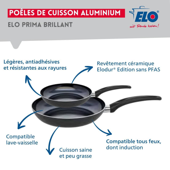 Ensemble de 2 Poêles de cuisson 24 et 32 cm et 4 faitouts 12, 14, 20 et 24 cm Elo Prima Brillant ...