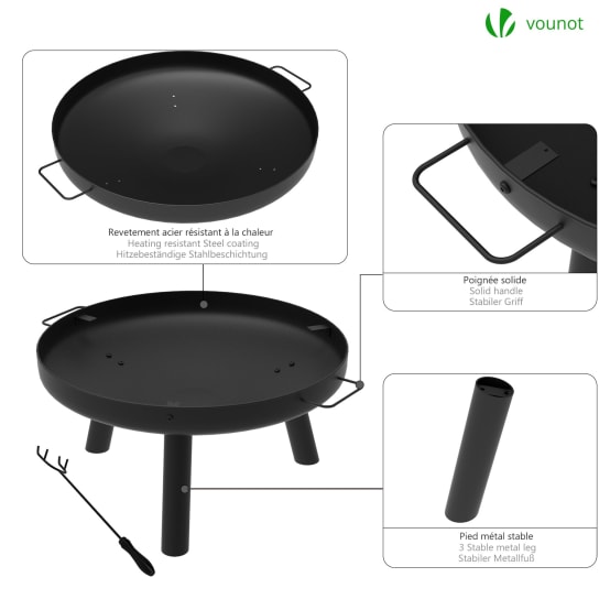 Brasero extérieur Ø60cm - métal - avec grille et tisonnier - chauffage ...