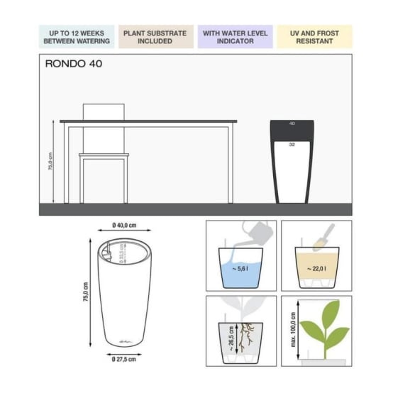 Pot De Fleur Lechuza Rondo Premium 40 - Kit Complet, Rouge Scarlet ...
