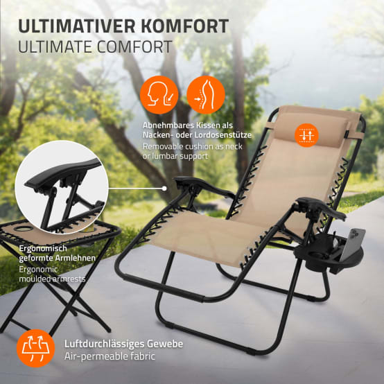 Set de 2 Chaises Longues Pliables, Chaise Tapue avec Table, en Acier ...