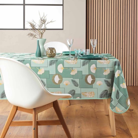 Nappe Antitache Imprimé "Natane" 145x240cm Sauge - Gamm vert