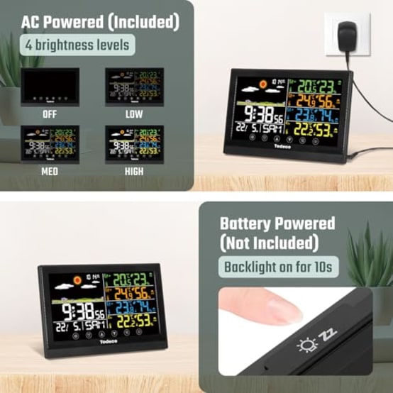 Todeco Station météo sans fil avec 3 capteurs extérieurs - Thermomètre numérique LCD - RCC ...