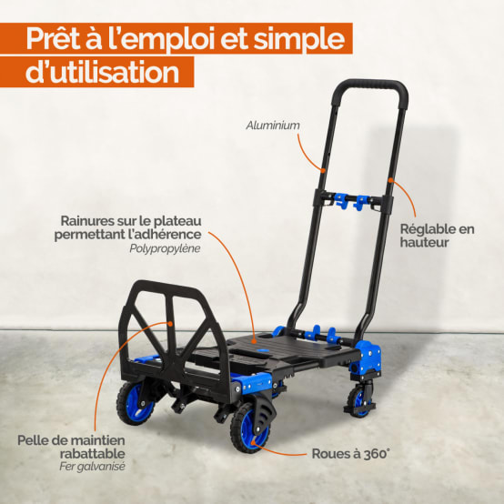 Diable, chariot 2 en 1 pliable 4 roues - Charge 137 kg - Linxor - Gamm vert