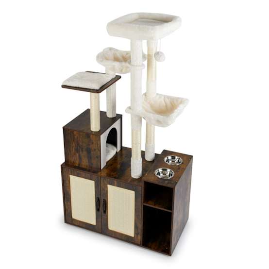 Arbre à Chat avec Bac à Litière Fermé Condo 2 Hamacs Poteaux et Tapis à ...