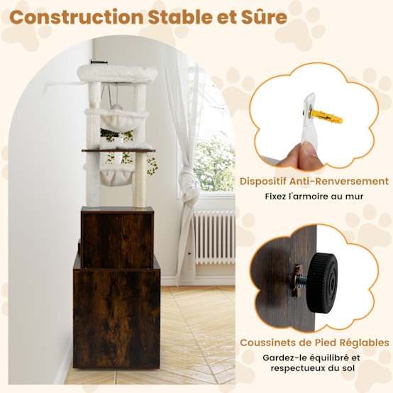 Arbre à Chat avec Bac à Litière Fermé Condo 2 Hamacs Poteaux et Tapis à ...