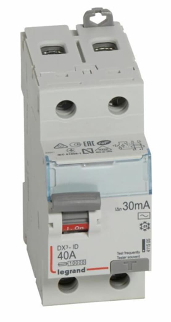 Interrupteur différentiel DX³-ID 2P 230V 40A type AC 30mA - LEGRAND - 411505 - Gamm vert