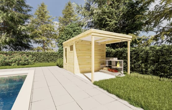 ABRI DE JARDIN bois Pin traité autoclave 27mm - 4,64x2,64m / 12m2 - Bac ...