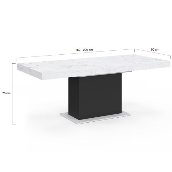 Table à manger extensible rectangle EDEN 6-10 personnes plateau effet marbre blanc ALASKA et ...