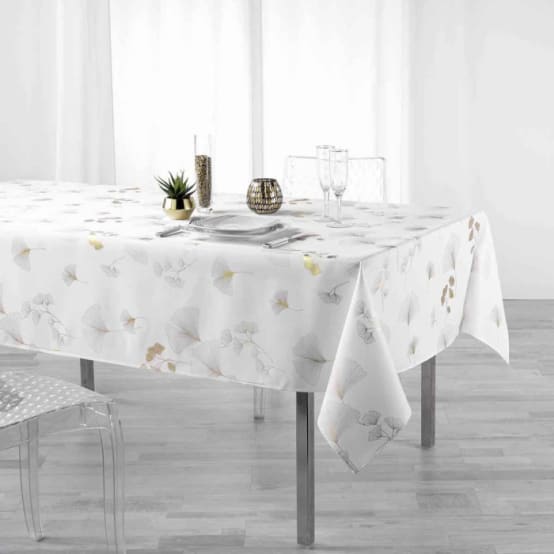 Nappe Imprimée "Bloomy" 150x240cm Blanc - Gamm vert