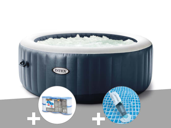 Kit spa gonflable Intex PureSpa Blue Navy rond Bulles 4 places + 6 ...