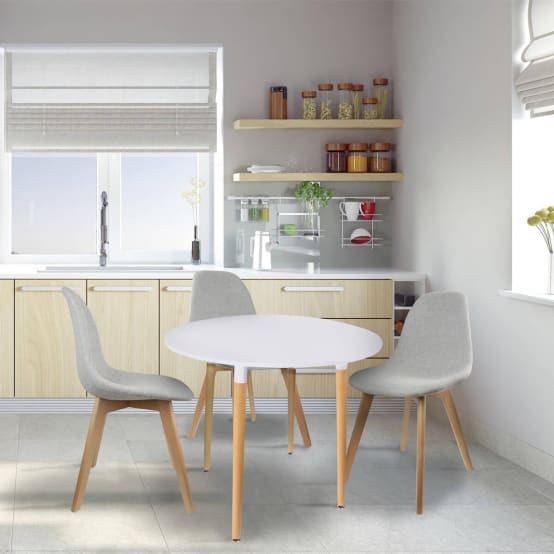 Table Ronde Blanche et Pieds effet Bois - ZURI - Gamm vert